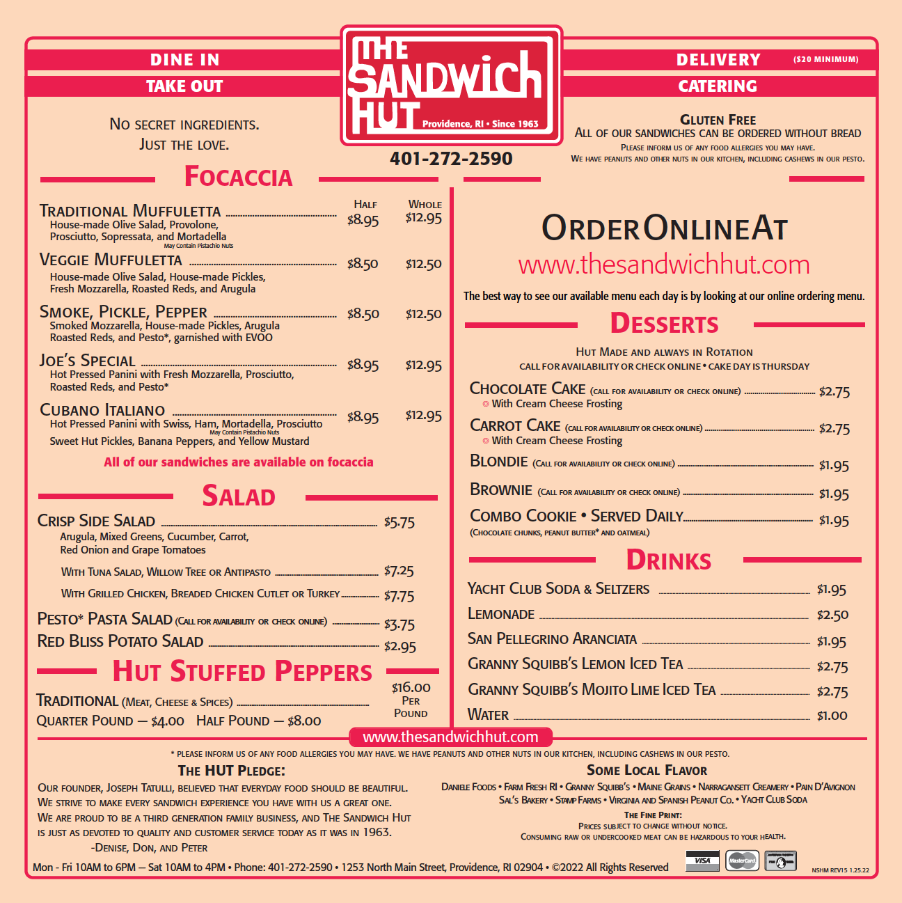 Daily Menu – The Sandwich Hut Since 1963